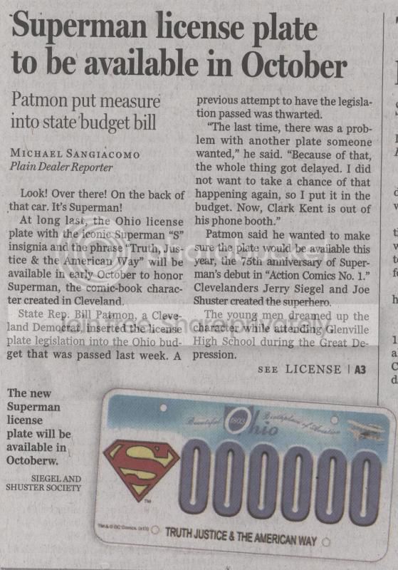 Superman License Plates in Ohio, birthplace of Superman (or not ...
